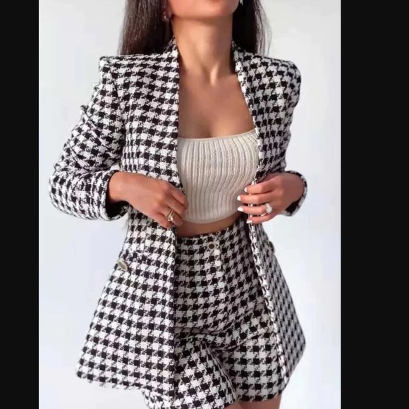 Zara | Jackets & Coats | Zara Women New Textured Houndstooth Jacket ...